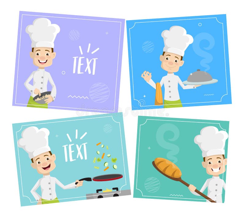 Cartoon Chef Various Templates Flat Vector Illustration Design Stock ...