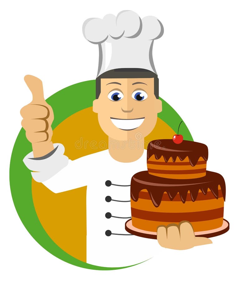Cartoon Chefs Cooking, Holding Tray with Cake Stock Vector ...