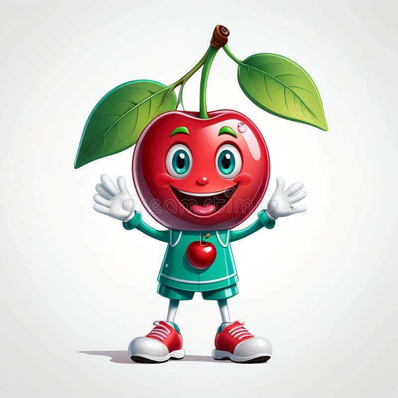 Cartoon Cherry Character Smiling and Waving Stock Illustration ...