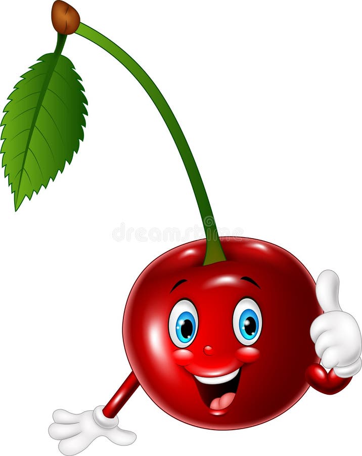 Cartoon Cherry Fruit with a Leaf Stock Vector - Illustration of closeup ...
