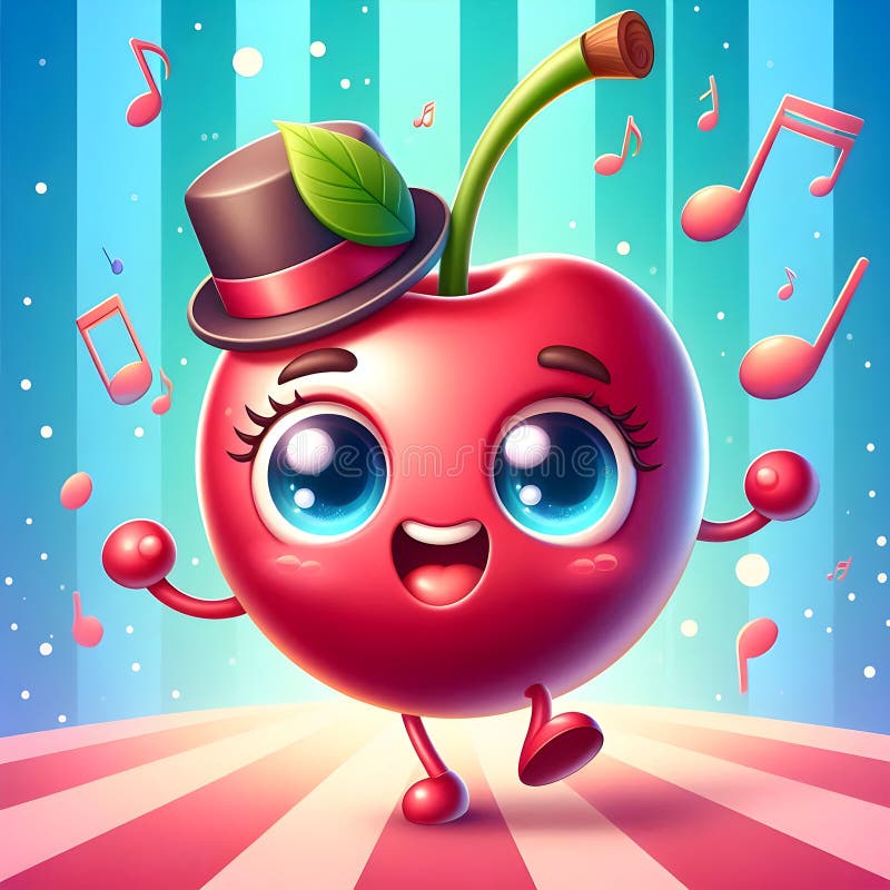 Cute Cherry Dancing and Singing on Stage Wearing a Hat Stock ...
