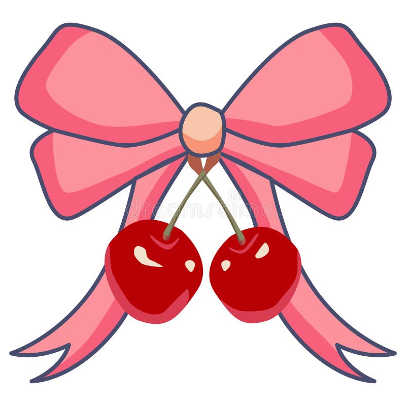 Cartoon Cherry Illustration with Pink Bow Stock Illustration ...