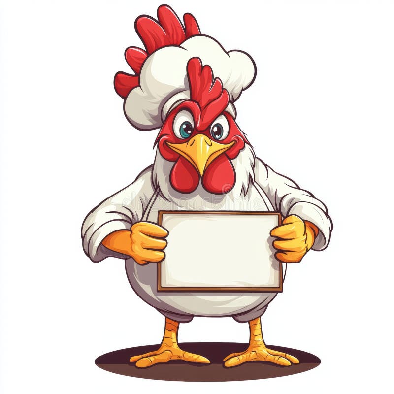 Cartoon Chicken Chef Holding a Blank Sign with Cheerful Expression ...