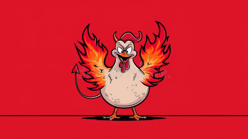 A Cartoon Chicken with Fire Wings and a Devil Tail, AI Stock ...