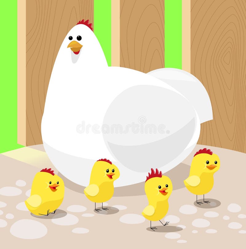 Cartoon Chicken with Four Chickens Stock Vector - Illustration of four ...