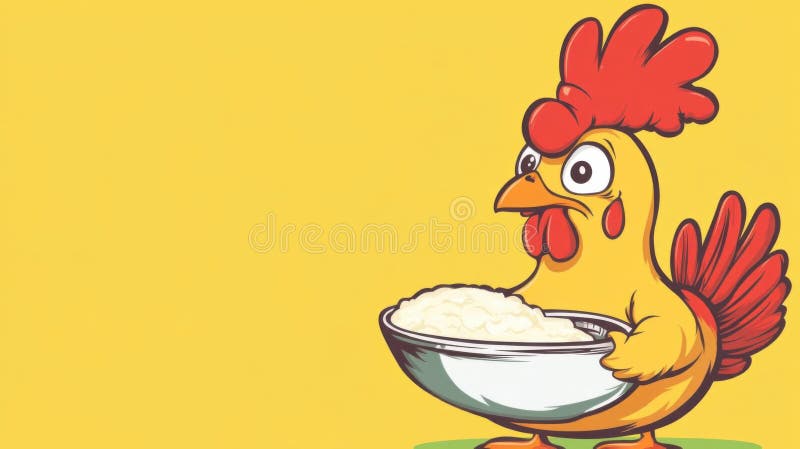 Cartoon Chicken Serves Rice with a Smile, a Culinary Cartoon Theme ...
