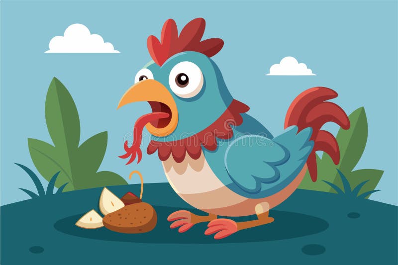 A Cartoon Chicken is Shown Eating a Piece of Fruit, Chicken Eating a ...
