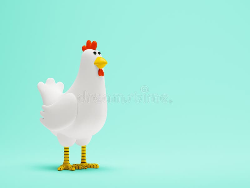 Cartoon Chicken Standing on a Blue Background 3D Illustration Stock ...