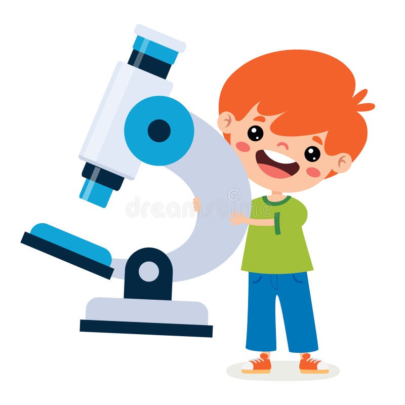 Cartoon Child Holding a Microscope Stock Illustration - Illustration of ...