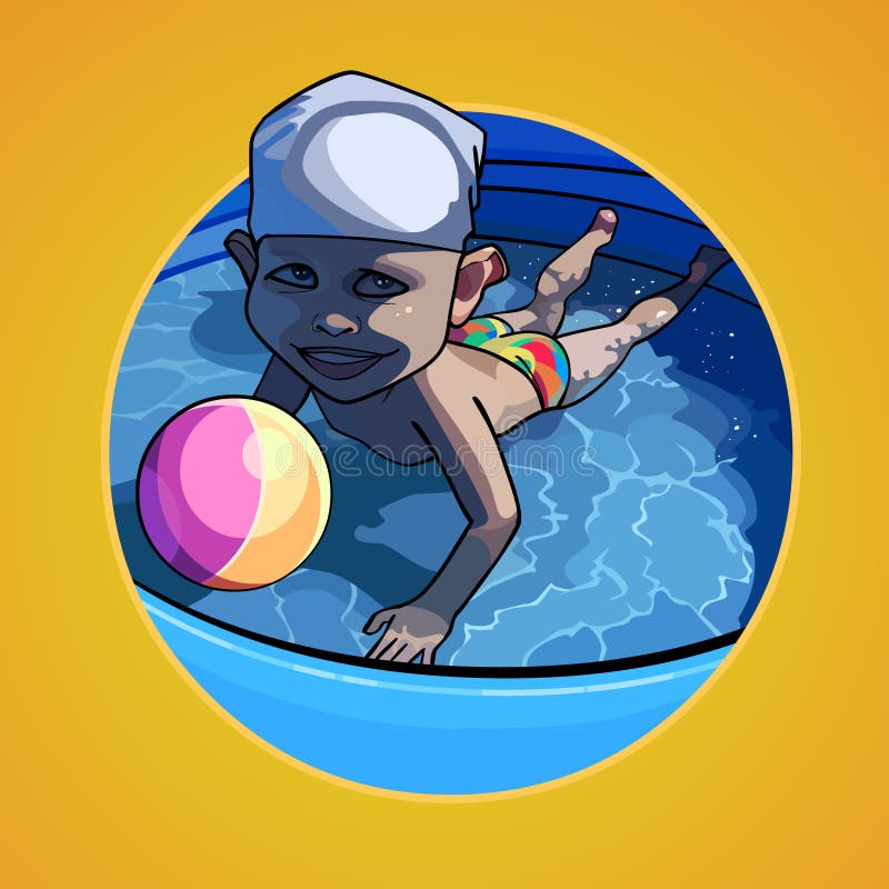 Cartoon Child Swimming in the Pool with a Ball Stock Vector ...