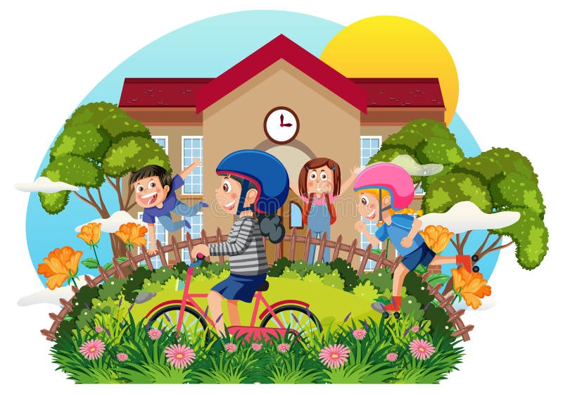 Cartoon Children at Backyard Stock Vector - Illustration of learn ...