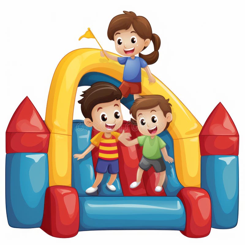 Cartoon Children on a Bouncy Castle, Vector Illustration Stock ...