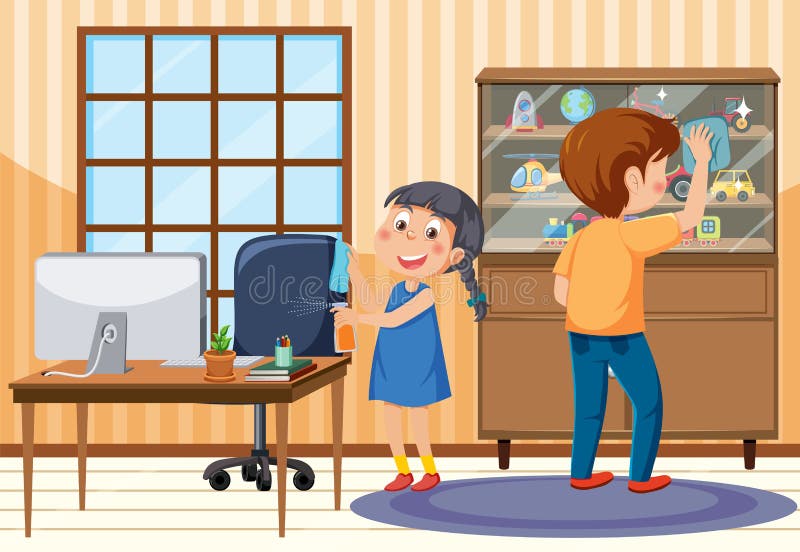 Cartoon Children Cleaning the House Stock Vector - Illustration of kids ...