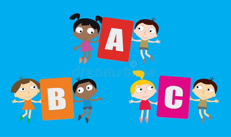 Cartoon Children with Colored Letters in Hands. Stock Vector ...