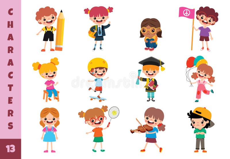Cartoon Children Doing Different Activities Stock Illustration ...