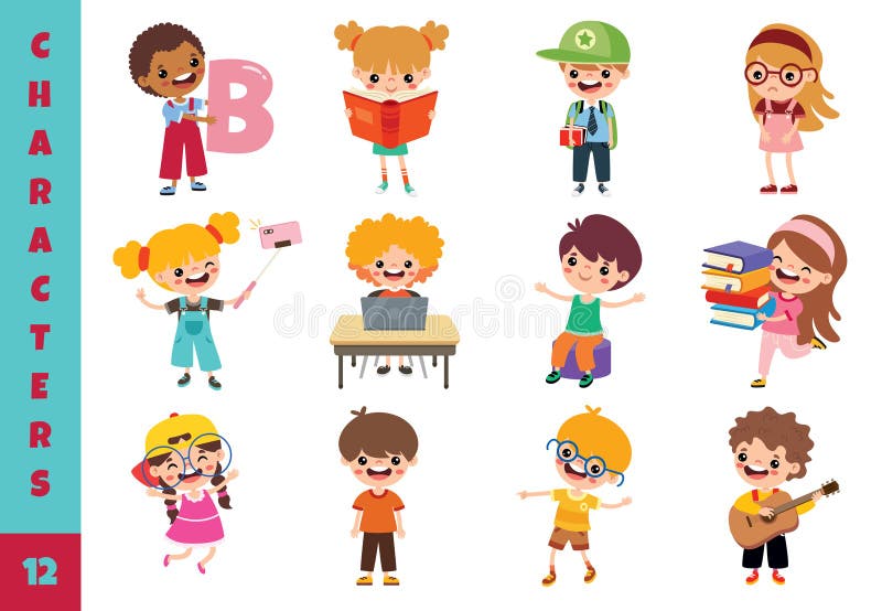 Cartoon Children Doing Different Activities Stock Illustration ...
