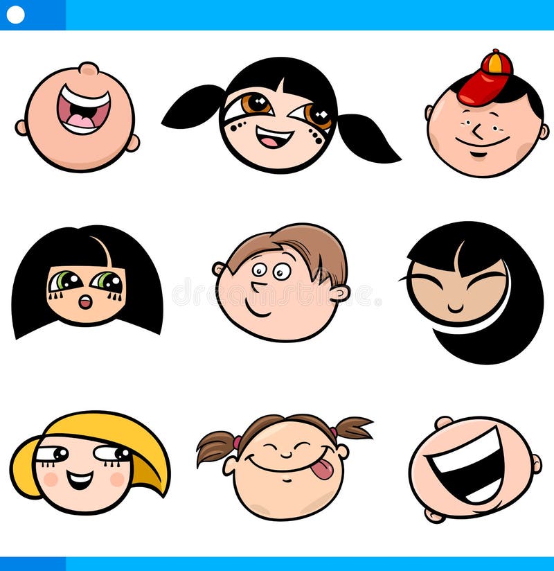 Cartoon children faces set stock vector. Illustration of drawing - 62409704
