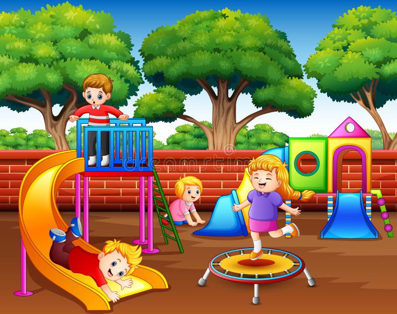 Cartoon Children Having Fun in the Playground Stock Vector ...