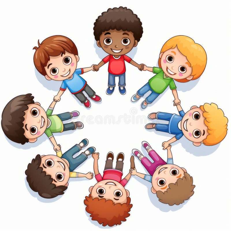 Cartoon Children Holding Hands in a Circle, Vector Illustration, Stock ...