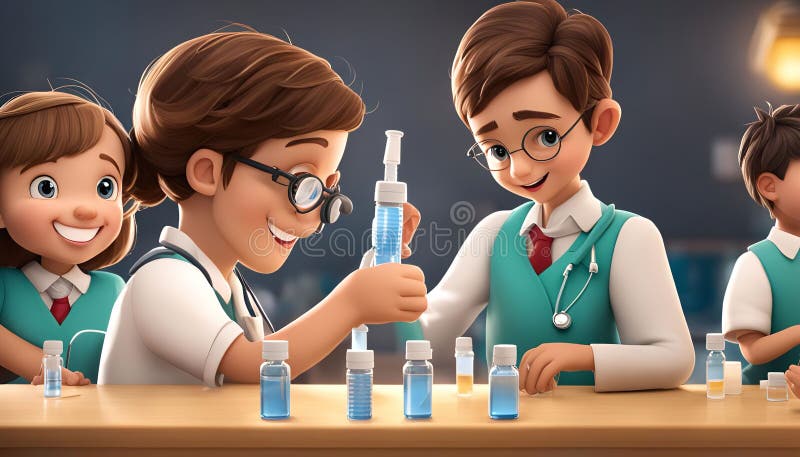 Cartoon Children Learning Science Stock Illustration - Illustration of ...