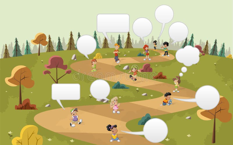 Cartoon Children Over Path on the Green Park Stock Vector ...
