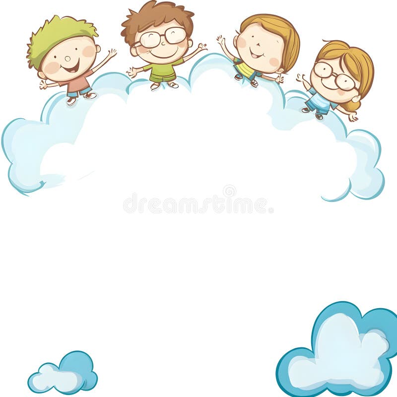 Cartoon Children Playing on Clouds, Creating a Cheerful and Whimsical ...