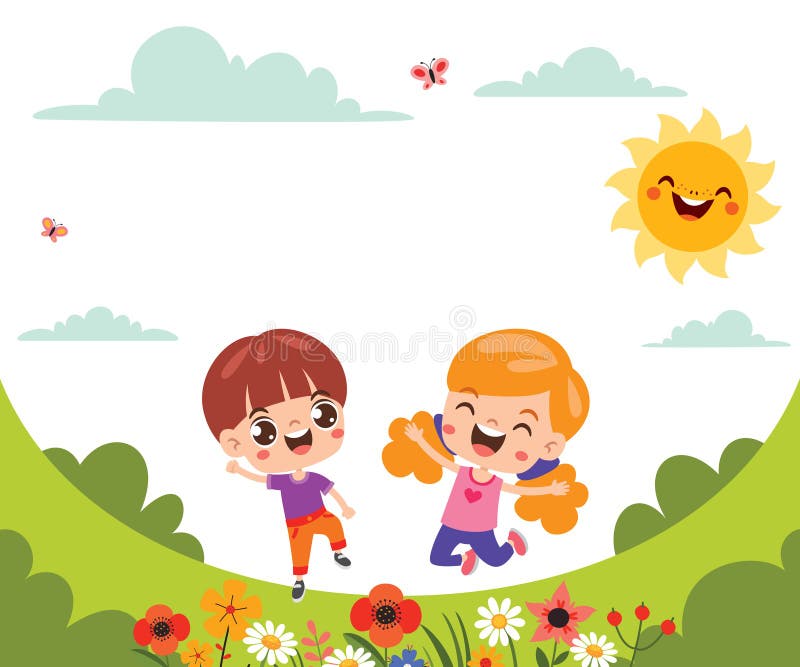 Cartoon Children Playing at Nature Stock Illustration - Illustration of ...