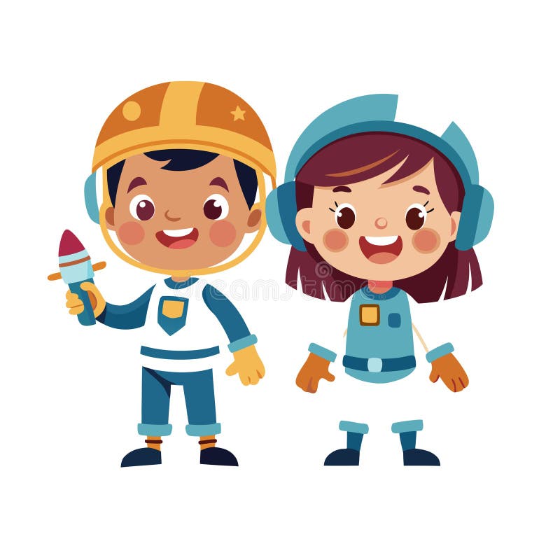 Cartoon Children in Space Suits Ready for Adventure, Vector ...