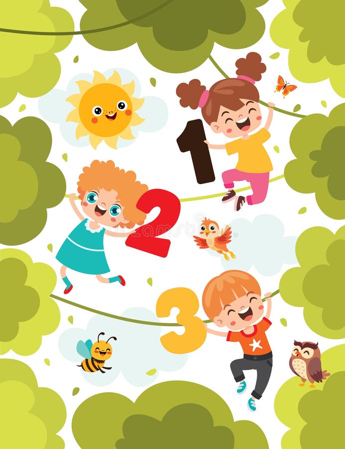 Cartoon Children Swinging with Numbers Stock Illustration ...