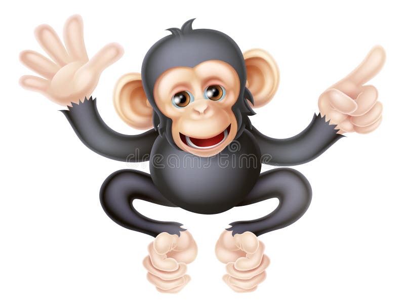 Cartoon Chimp Monkey Pointing Stock Vector - Illustration of adorable ...