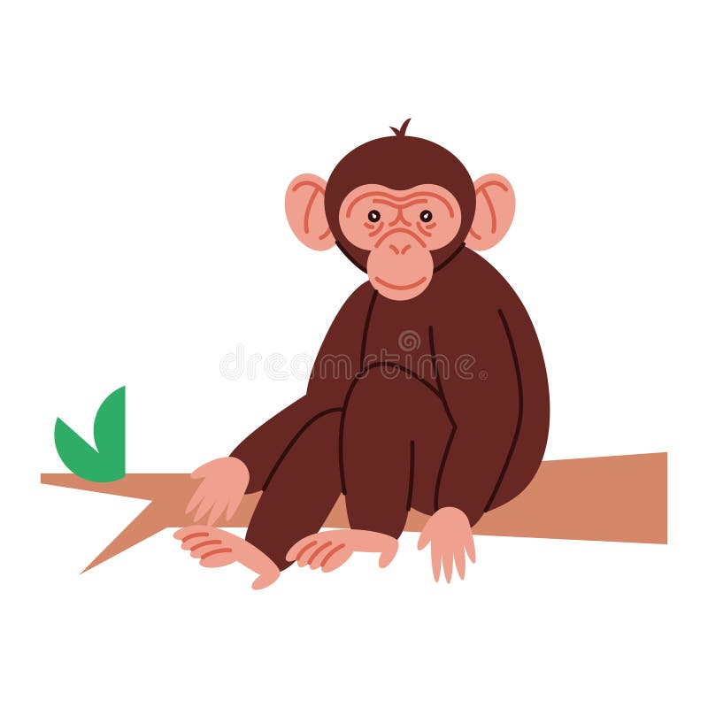 Cartoon Chimpanzee Sitting on the Tree Branch Stock Illustration ...