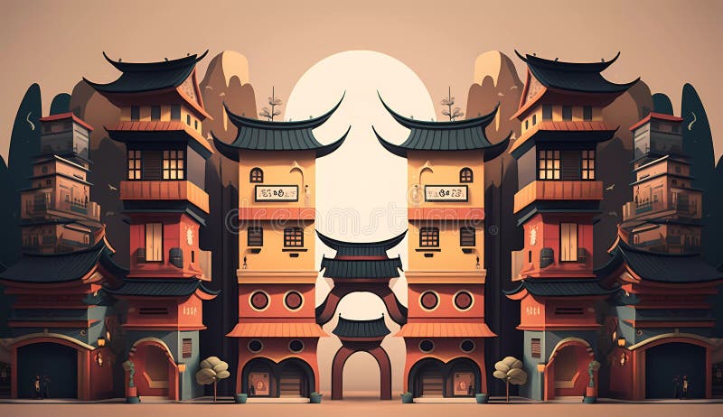 Cartoon Chinese Ancient Architecture City Illustration Stock ...
