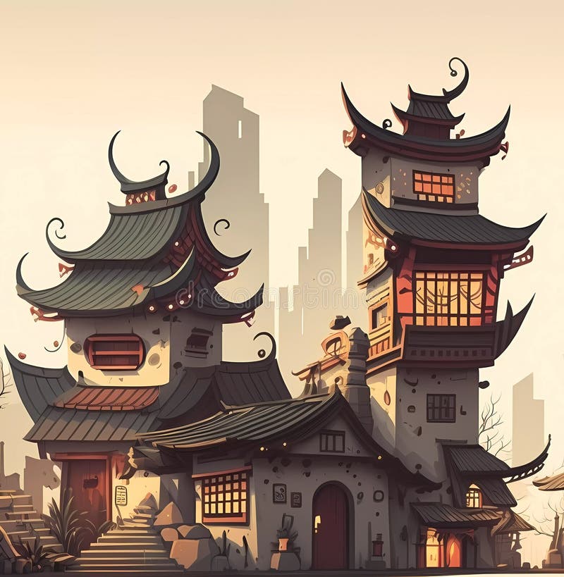Cartoon Chinese Ancient Architecture City Illustration Stock ...