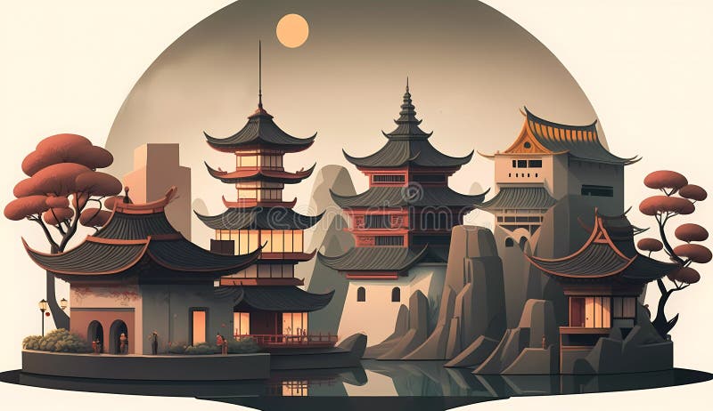Cartoon Chinese Ancient Architecture City Illustration Stock ...