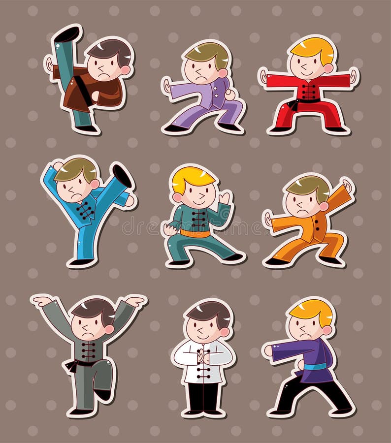 Cartoon Chinese Kung Fu Stickers Stock Vector - Illustration of ancient ...