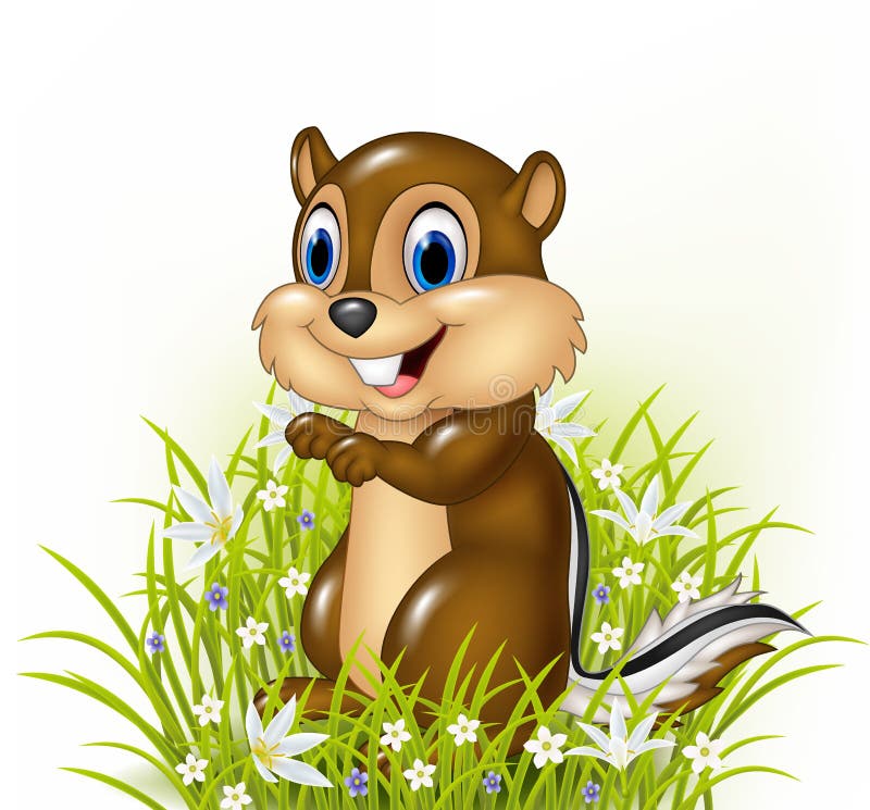 Cartoon Chipmunk Holding Peanut on Tree Stump Stock Vector ...