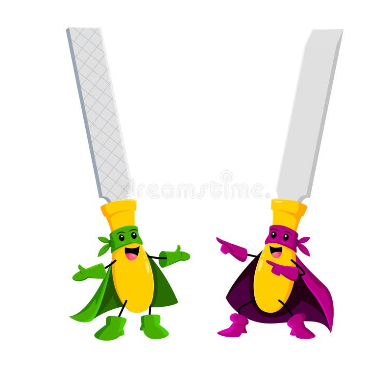 Cartoon Chisel and File Tools Superhero Characters Stock Vector ...