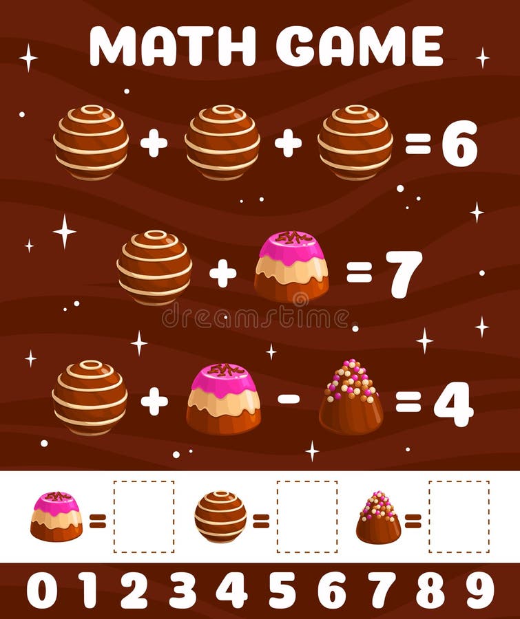Cartoon Chocolate Candies on Math Game Worksheet Stock Vector ...