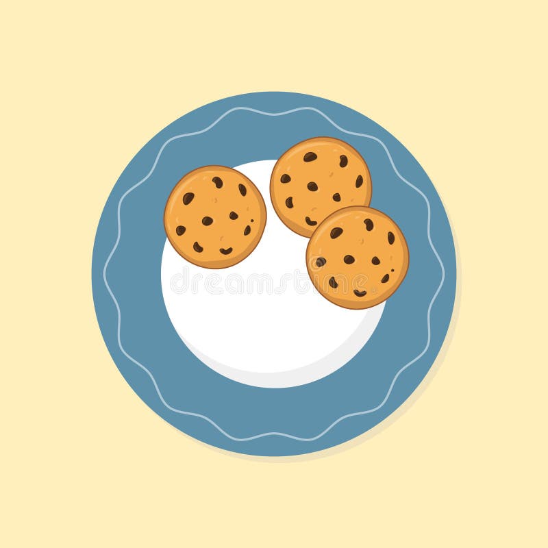 Cartoon Chocolate Cookies on the Blue Plate Stock Vector - Illustration ...