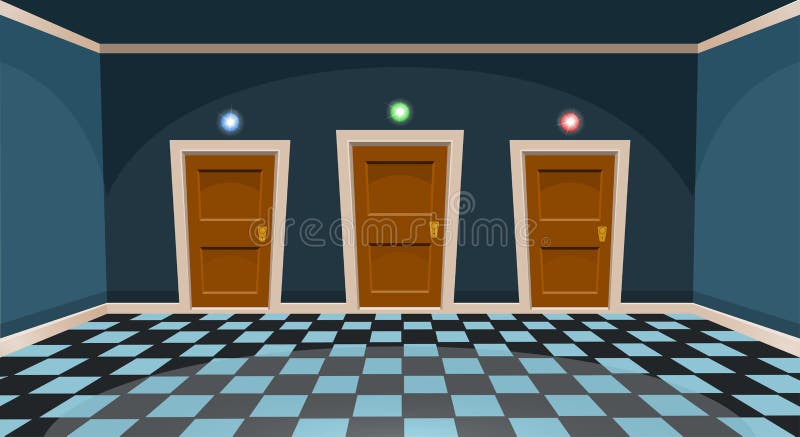 Cartoon Flat Empty Room with a Door in Blue Style Stock Vector ...