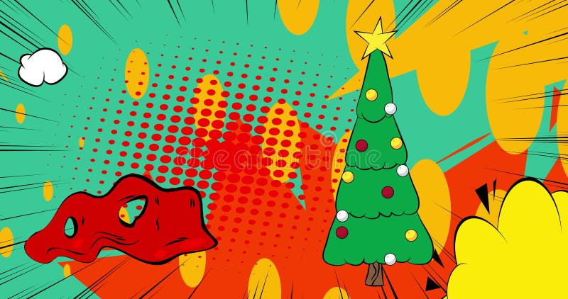 Cartoon Christmas Decorated Pine Tree Animation, Comic Book Celebration ...