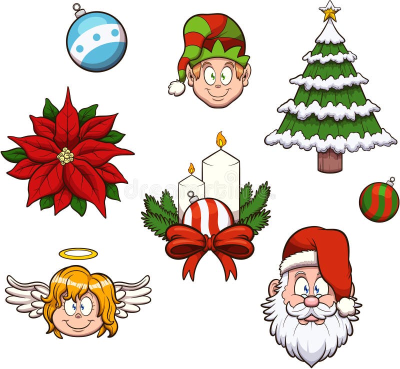 Cartoon Christmas Elements. Vector Illustration with Simple Gradients ...
