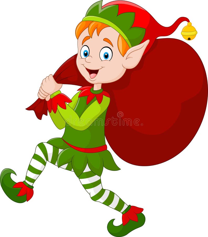 Cute Christmas Elf Cartoon Presenting Stock Vector - Illustration of ...