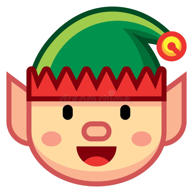 Cartoon Christmas Elf Santa Helper Head Icon. Vector Illustration ...