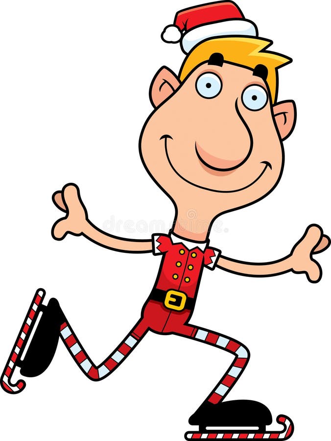 Cartoon Christmas Elf Skating Stock Vector - Illustration of smiling ...