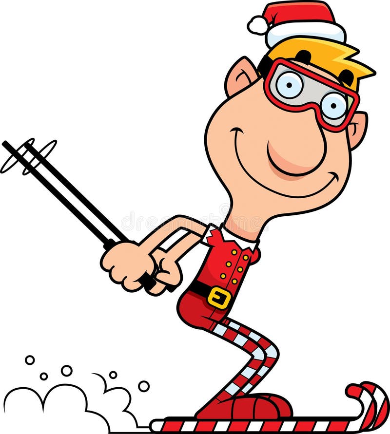 Cartoon Christmas Elf Skiing Stock Vector - Illustration of cane ...