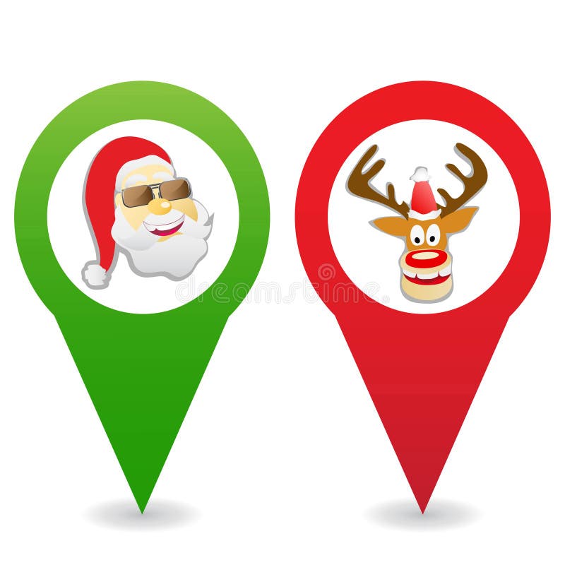 Cartoon Christmas Map Pin Icons Stock Vector - Illustration of ...