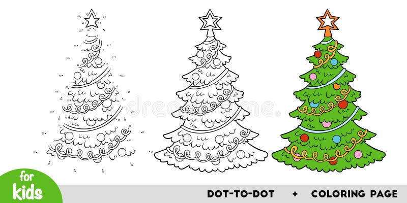 Cartoon Christmas Tree, Education Dot To Dot Game for Children Stock ...