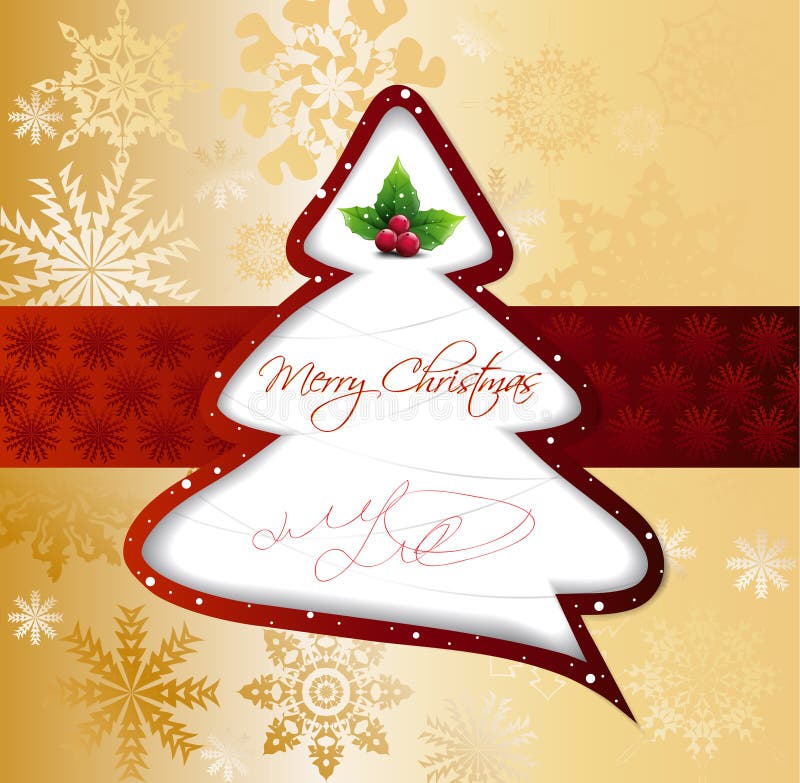 Cartoon Christmas Tree on Gold Card. Vector Stock Vector - Illustration ...