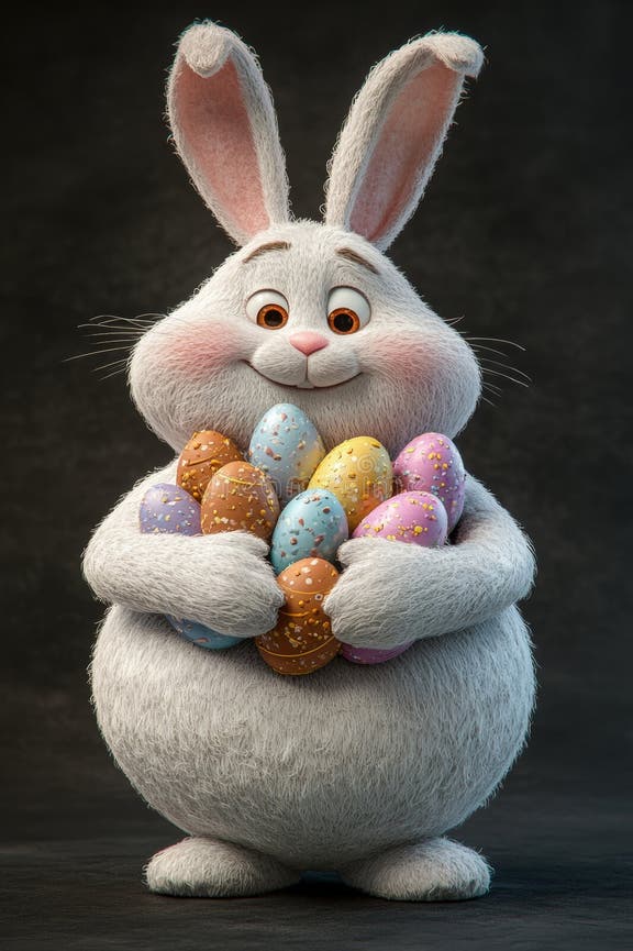 A Cartoon of a Chubby, Exhausted Rabbit Gorging on Easter Eggs, Made ...